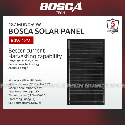 BOSCA Monocrystalline Solar Panel 5YEAR WARRANTY MONO 60W 120W 180W ...