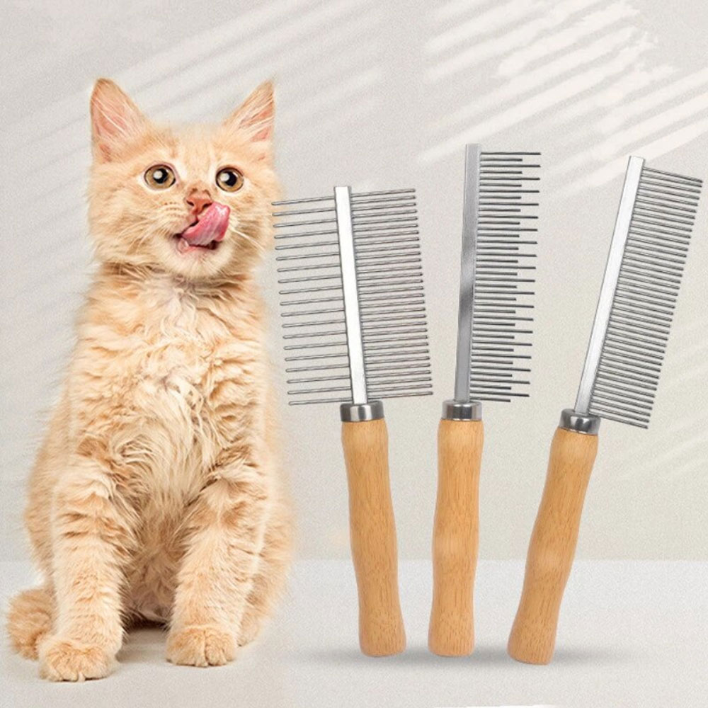 comb stainless steel cat brush dog hair brush wooden handle pet hair ...